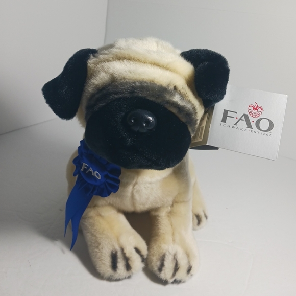 F.A.O Schwarz | Toys | Fao Schwarz Plush Pug Puppy Dog Blue Ribbon ...